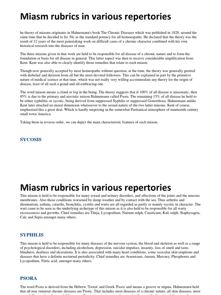 Miasm Rubrics in Various Repertories: Sycosis | PDF | Homeopathy | Rtt