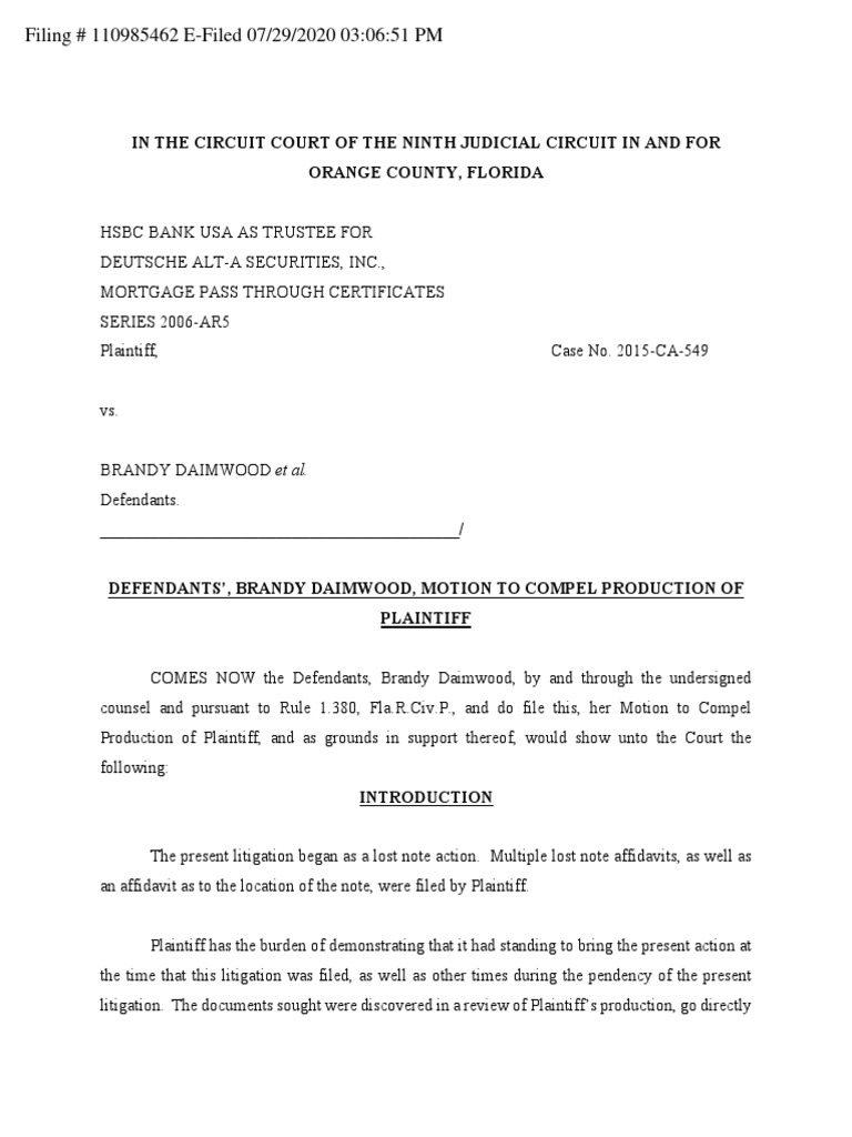 Motion To Compel | PDF | Lawsuit | Discovery (Law)