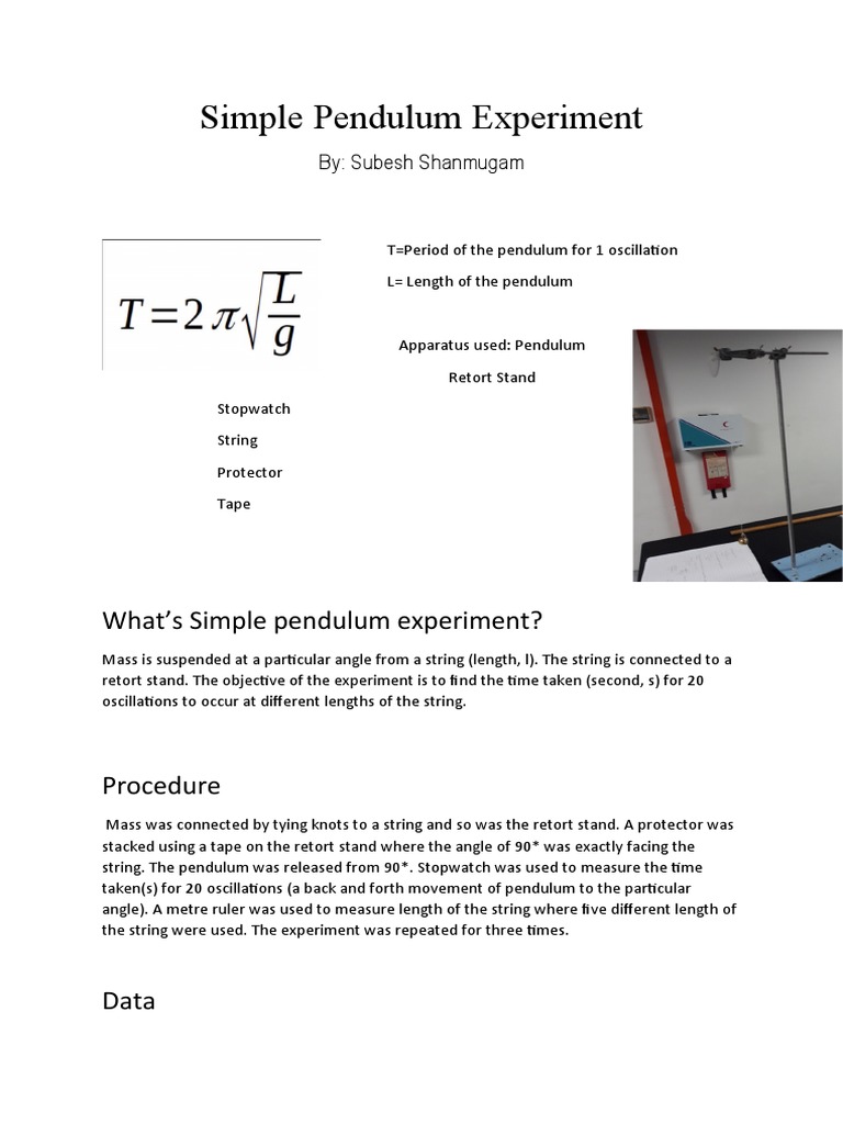 Simple Pendulum Experiment Procedure | PDF | Pendulum | Oscillation