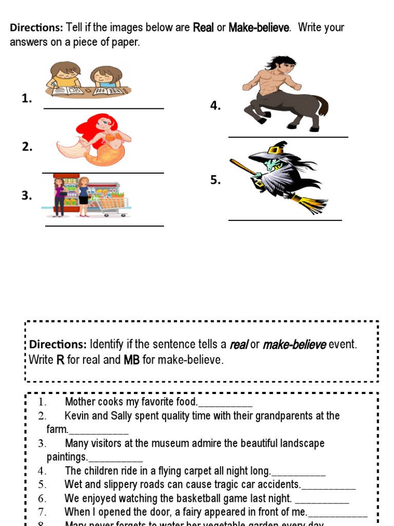 Real vs. Make-Believe Activities for Grade 6 | PDF | Language Arts ...