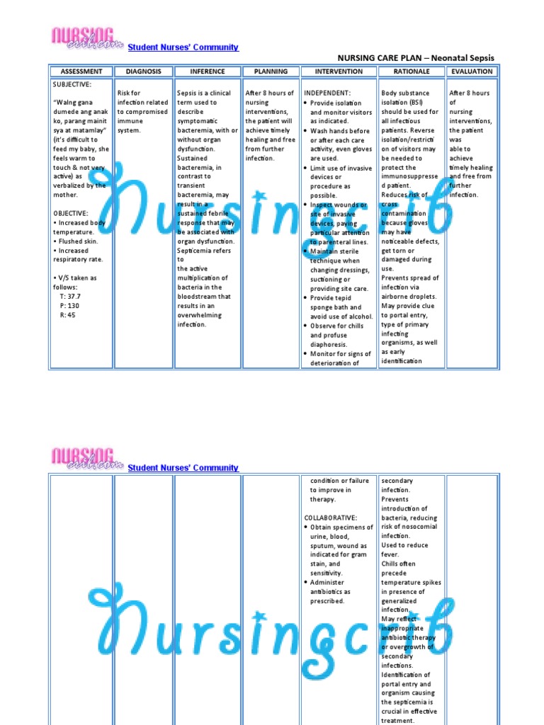 Student Nurses' Community: NURSING CARE PLAN Neonatal Sepsis | PDF ...