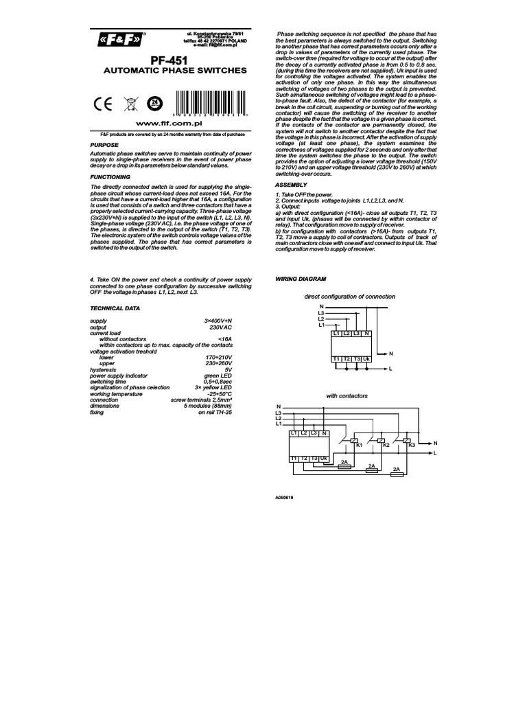 PF-451 PF-451: Automatic Phase Switches | PDF | Mains Electricity | Switch
