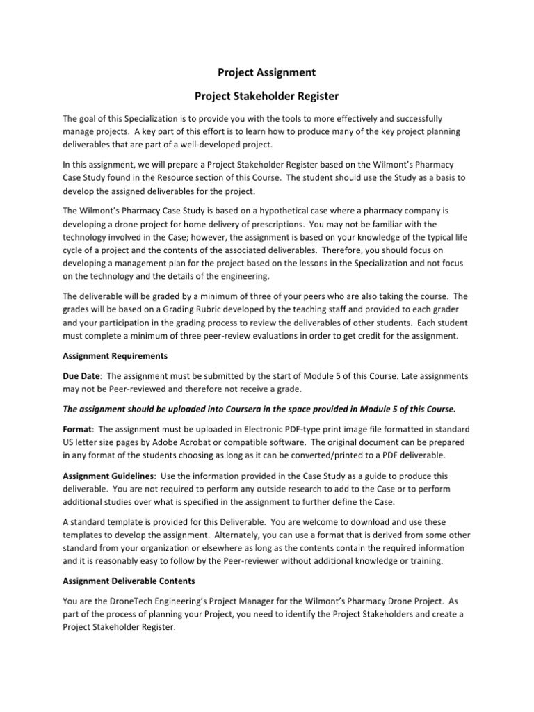 Project Stakeholder Register Assignment | PDF | Peer Review | Rubric ...