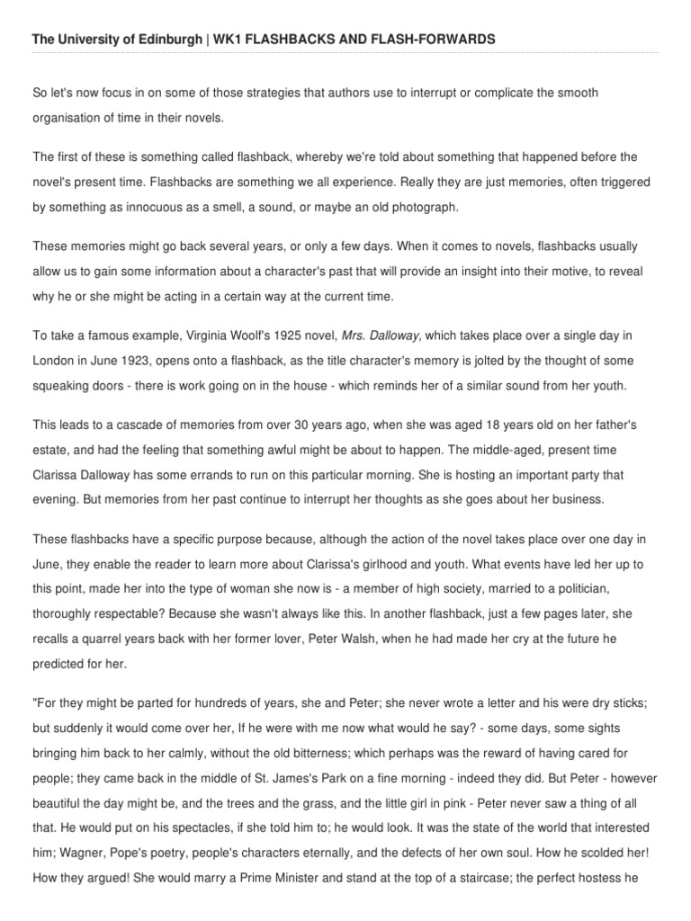 WK1 Flashbacks and Flash-Forwards | PDF | Mrs Dalloway | A Christmas Carol