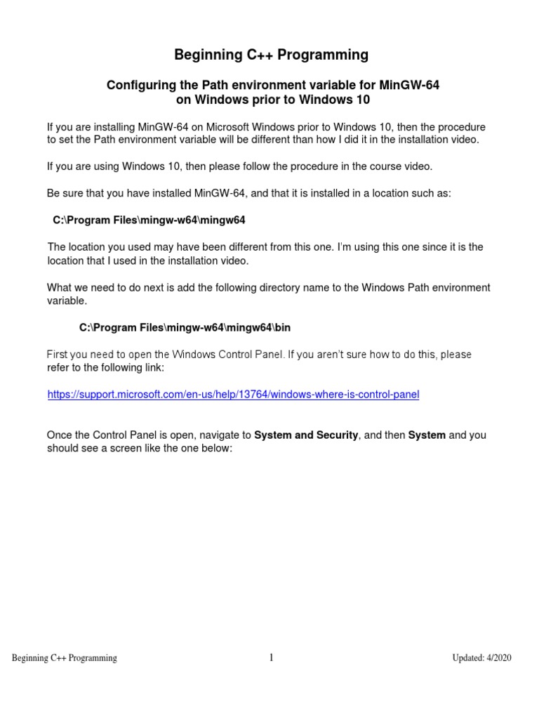 Beginning C++ Programming: Configuring The Path Environment Variable For Mingw-64 On Windows ...