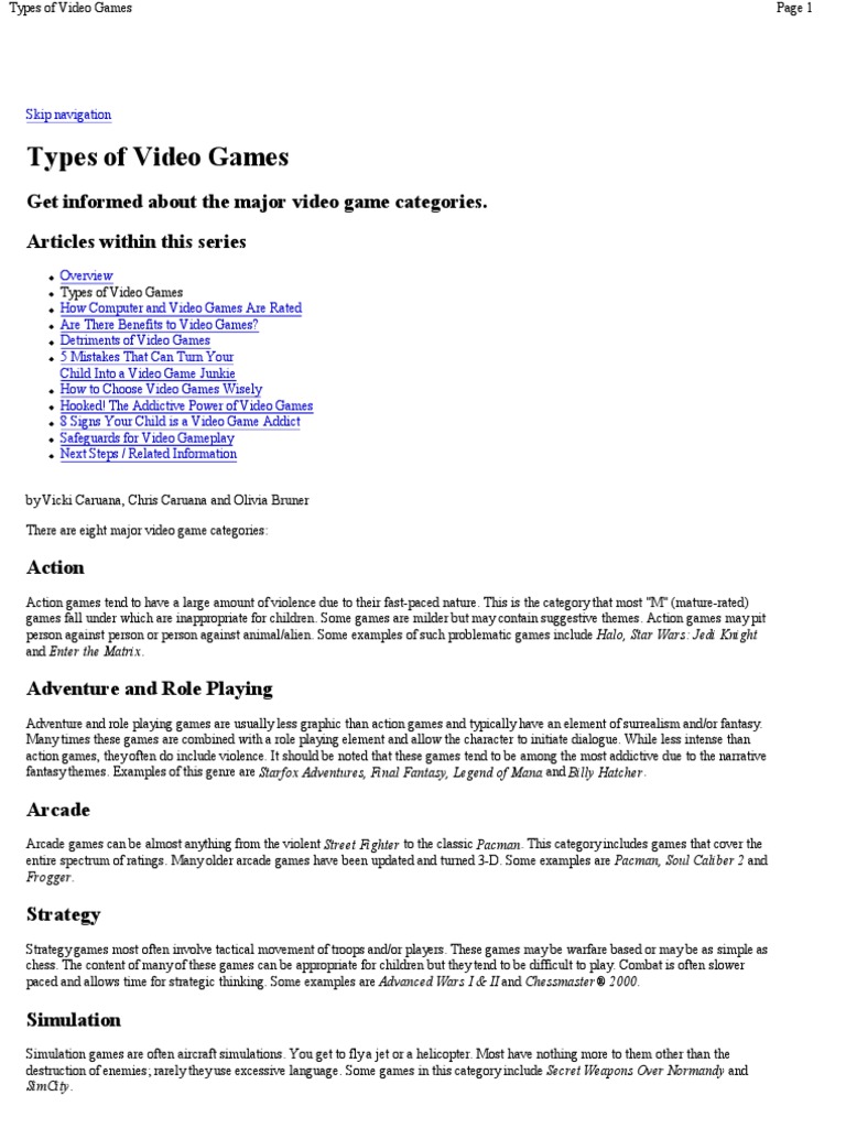 Types of Video Games | PDF | Video Games | Leisure Activities