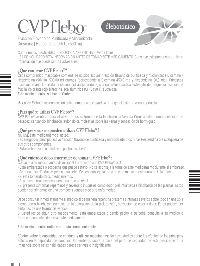 CVP Flebo Prospecto | PDF | Tableta (Farmacia) | Medicamentos con receta