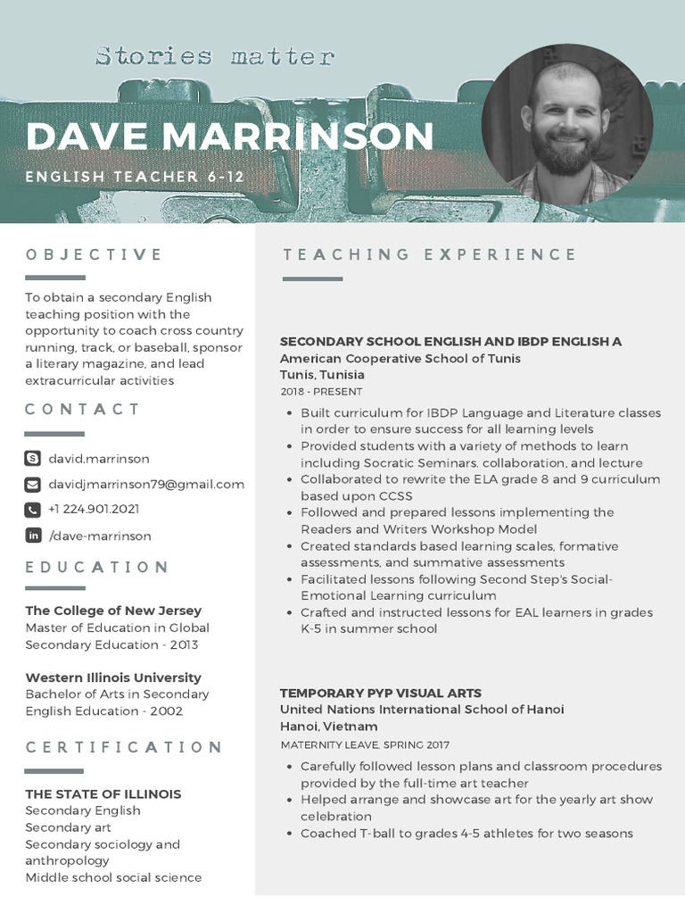 CV Dave Marrinson 2020 | PDF | Teachers | Curriculum