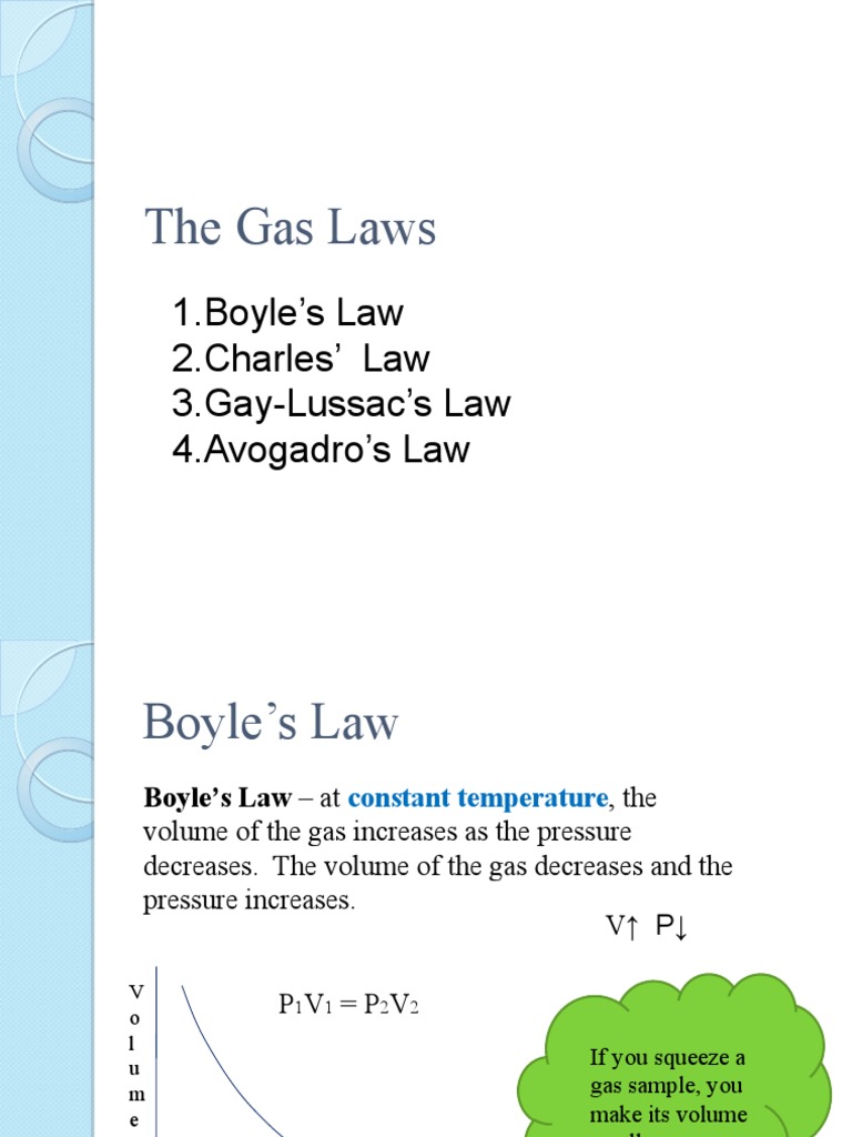 The Gas Laws: 1.boyle's Law 2.charles' Law 3.Gay-Lussac's Law 4 ...