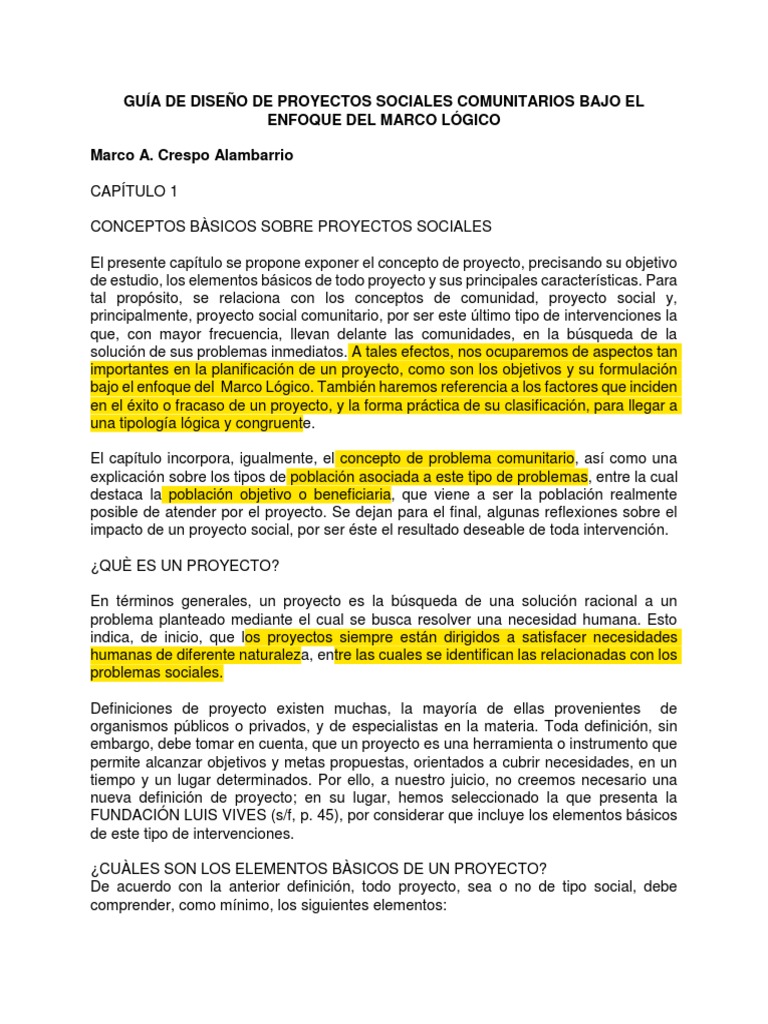 Guía de de Diseño de Proyectos Comunitarios | PDF | Planificación | Pobreza