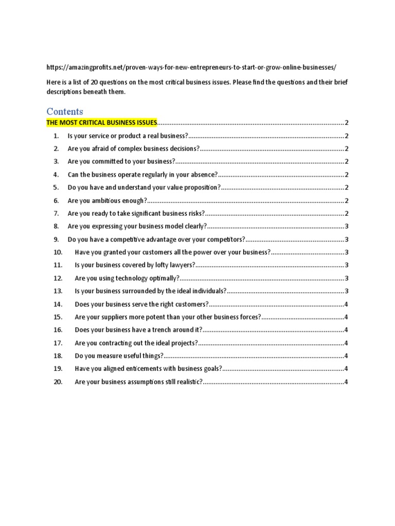 The Most Critical Business Issues Milestone | PDF | Outsourcing ...