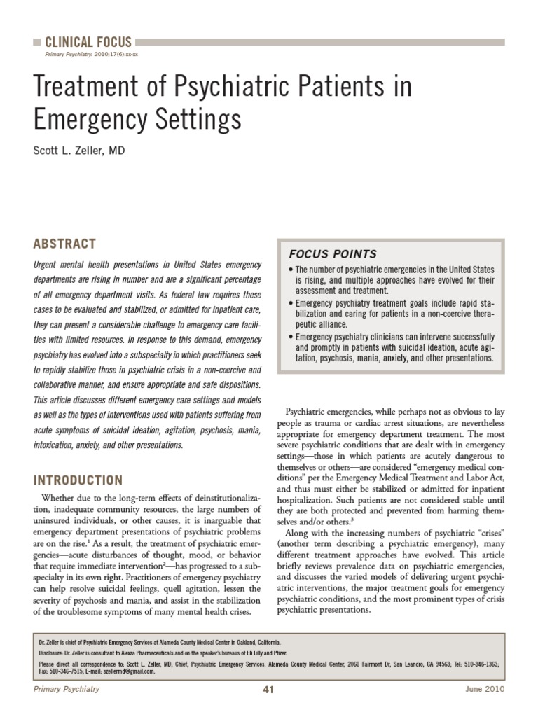 Psychiatric Emergency | Download Free PDF | Emergency Department ...