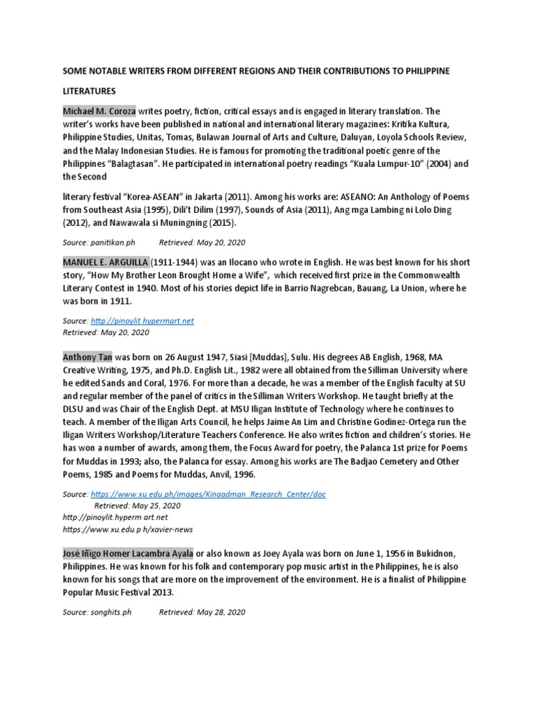 Some Notable Writers From Different Regions and Their Contributions To ...