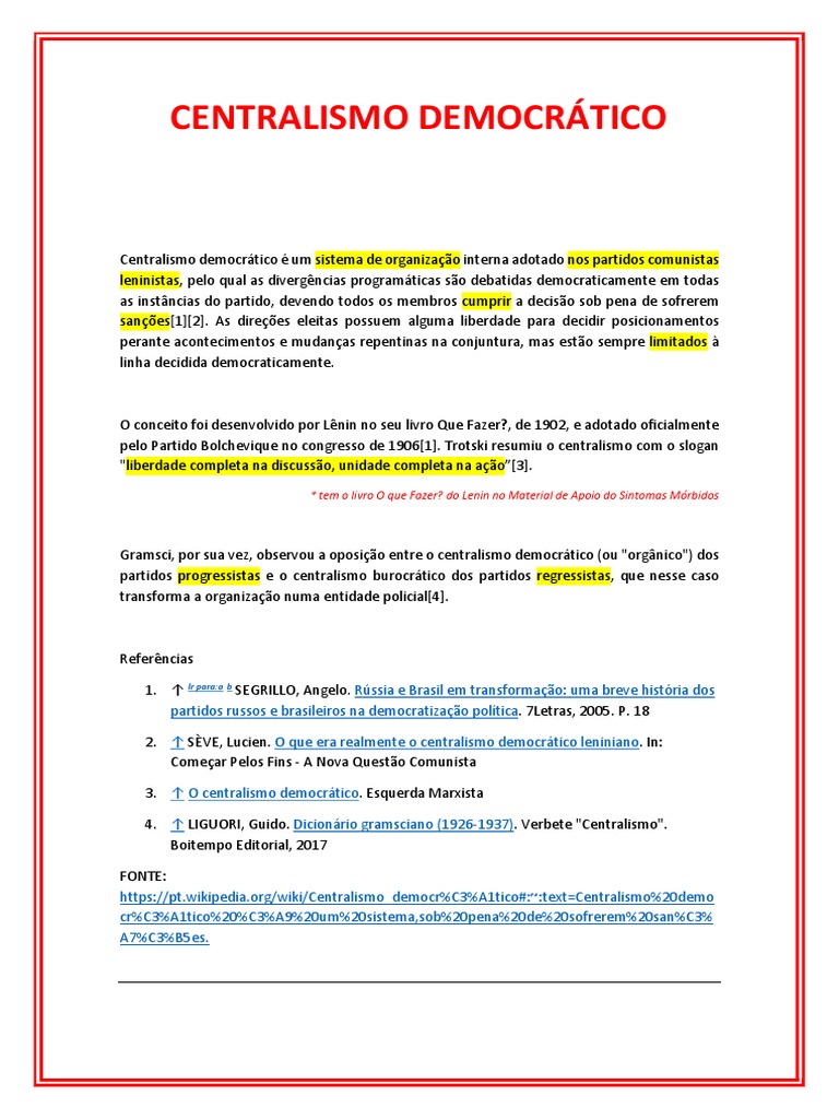 Centralismo Democrático | PDF | Marxismo | Vladimir Lenin