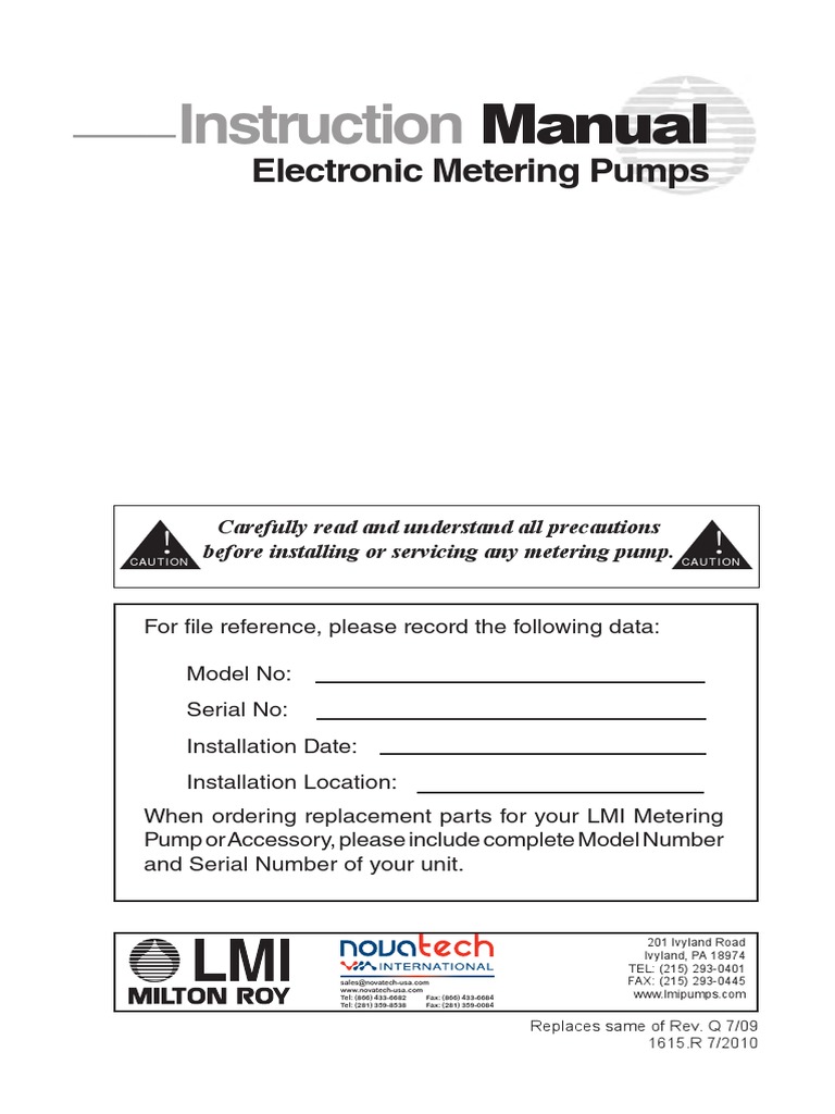 LMI Series AA-B-C-E-J-P Metering Pumps Manual PDF | PDF | Pump | Pipe (Fluid Conveyance)