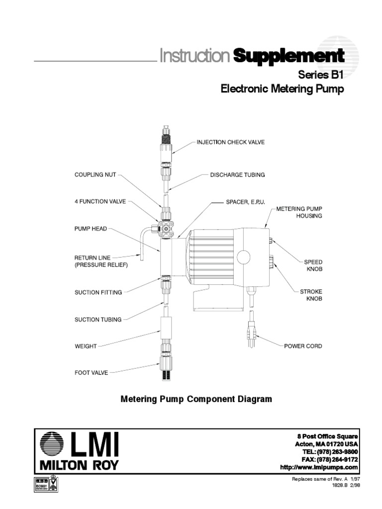 LMI B1 Series Parts List Metering Pump PDF | PDF | Equipment | Machines