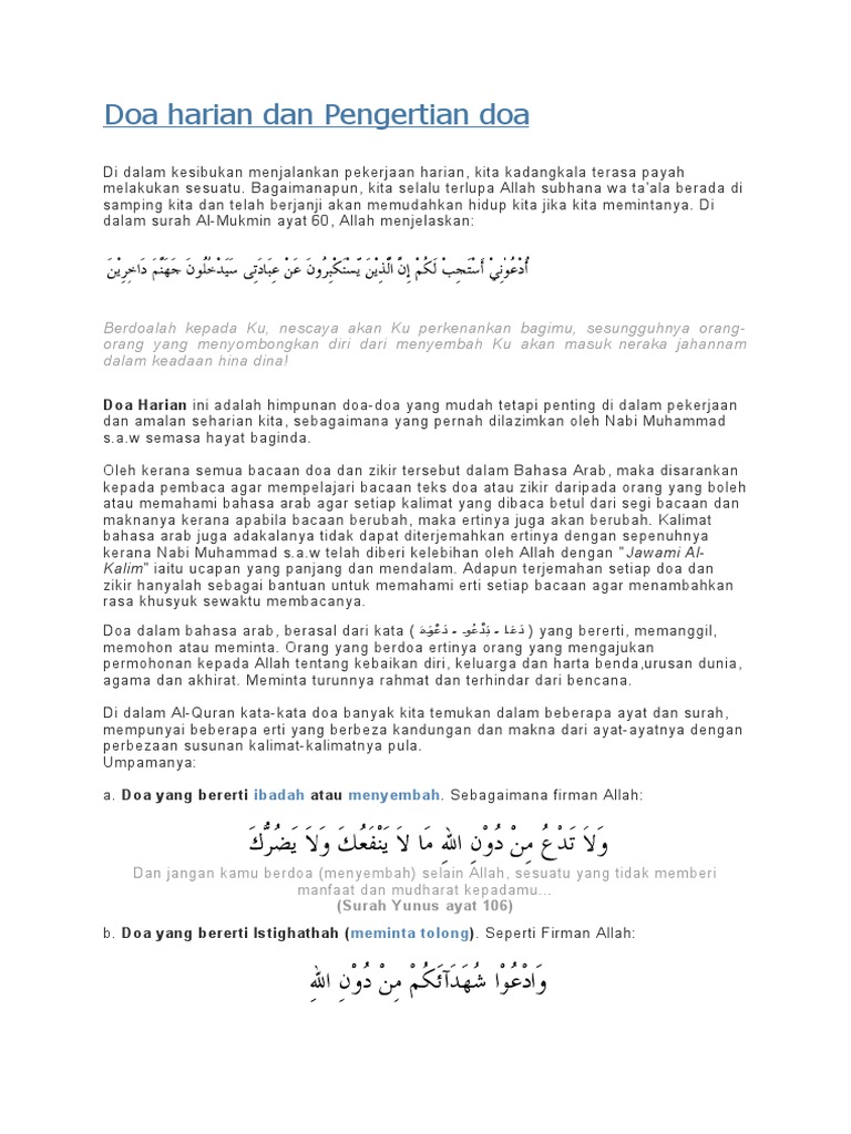 Doa Harian Dan Pengertian Doa | PDF