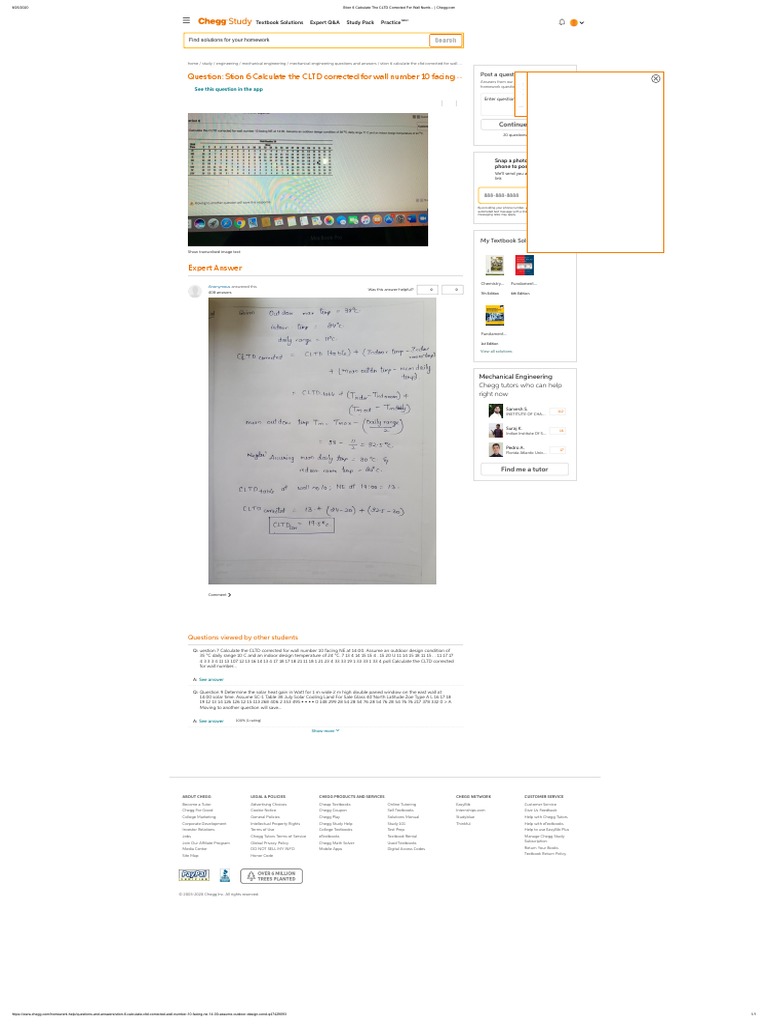 Question: Stion 6 Calculate The CLTD Corrected For Wall Number 10 ...
