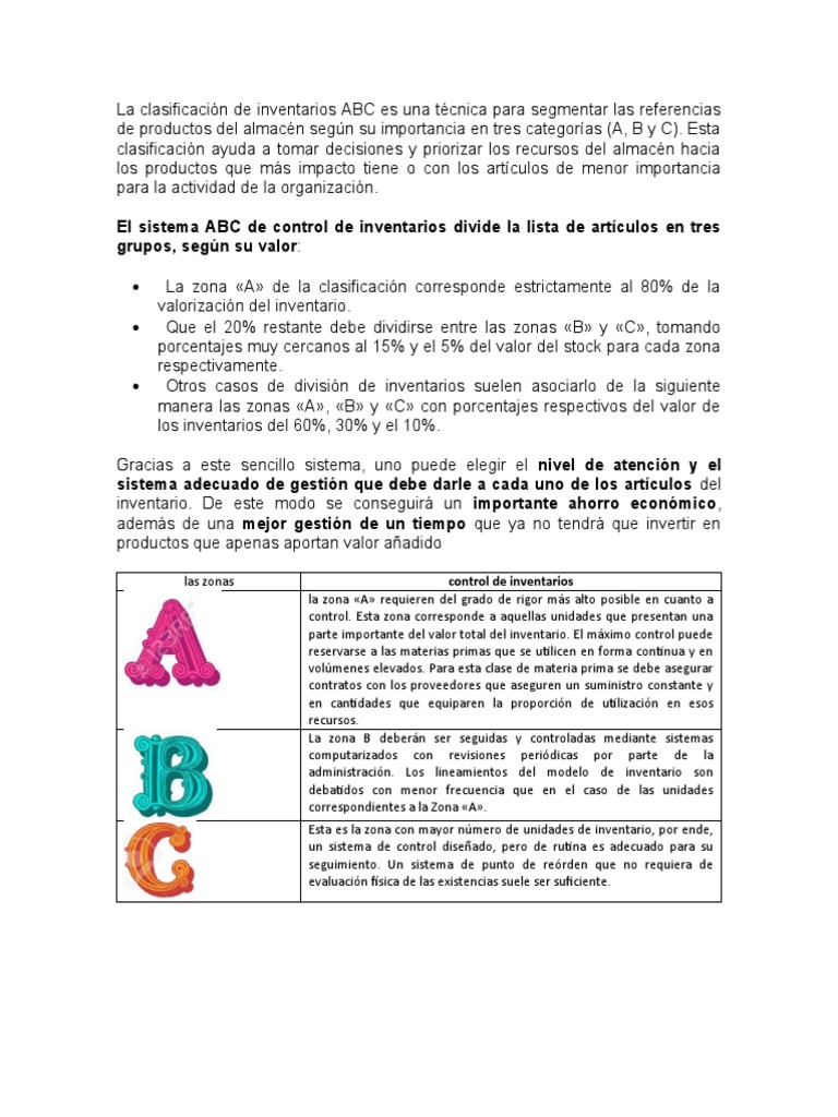 Clasificacion Abc | PDF | Inventario | Economias