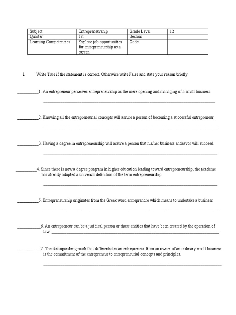 Entrep Activity 1.2 | Download Free PDF | Entrepreneurship | Epistemology