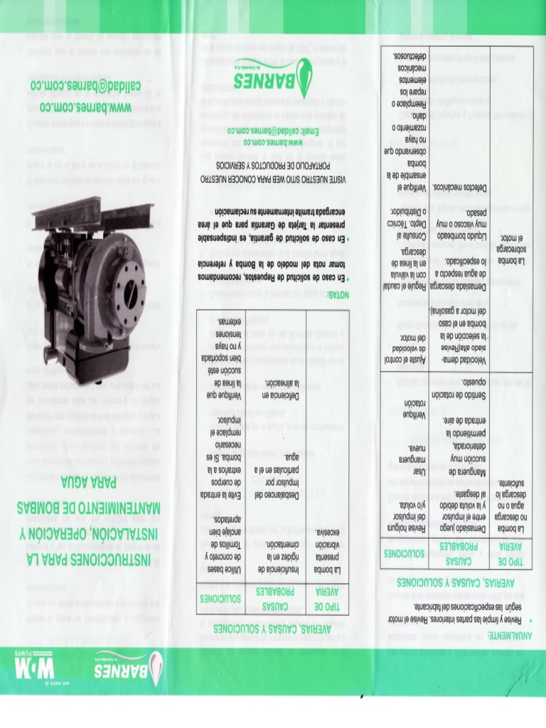 Manual Operacion y Mantenimiento Bombas Barnes | PDF | Bomba | Bienes manufacturados