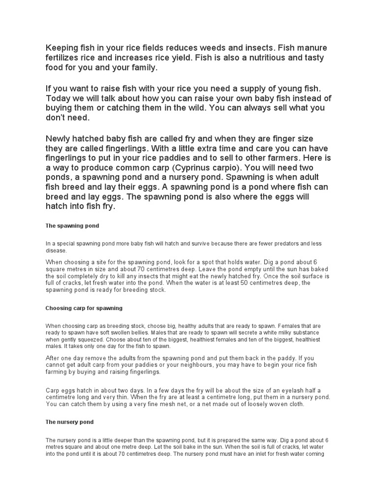 Fish Hatchery | PDF | Spawn (Biology) | Fish