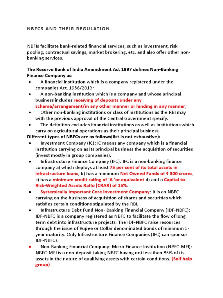 Nbfcs And Their Regulation Class Pdf Non Bank Financial