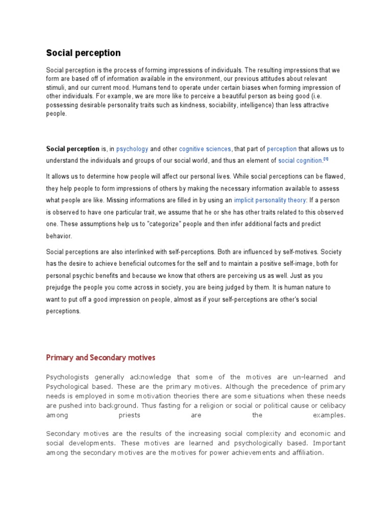Social Perception Is, in | PDF | Perception | Motivational