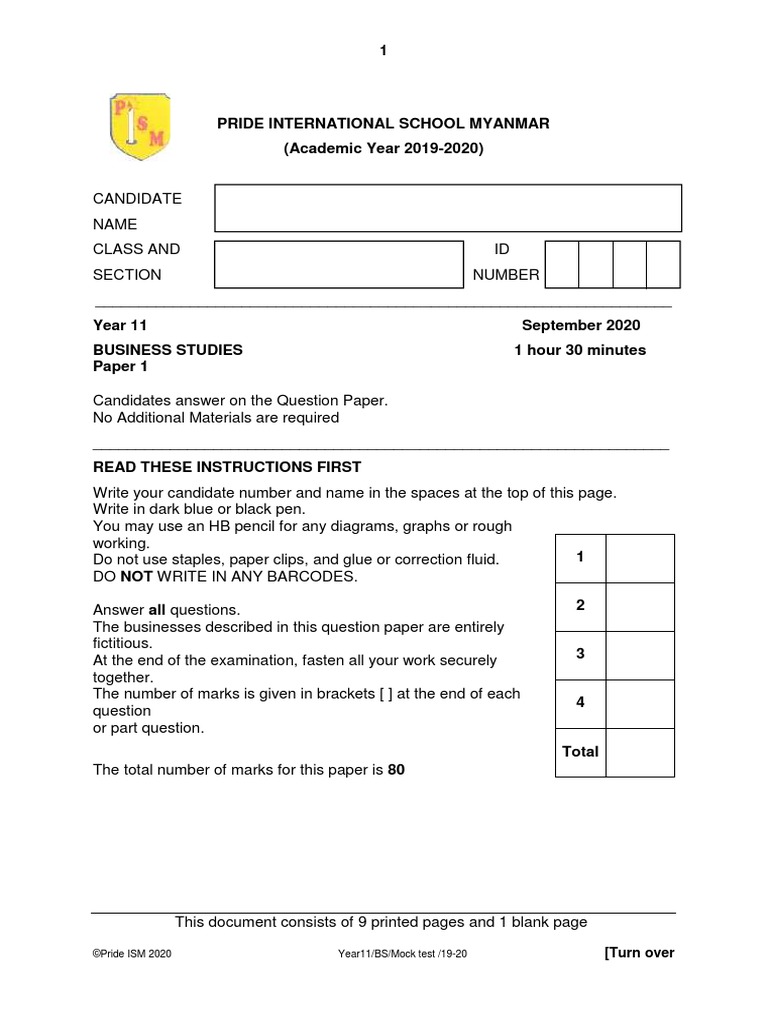 Pride International School Myanmar (Academic Year 2019-2020) | PDF ...
