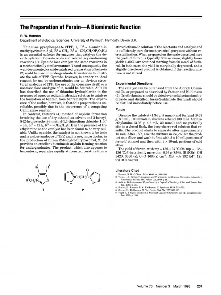 The Preparation of Furoin-A Biomimetic Reaction: 1. R' R' ' - C H C H O ...