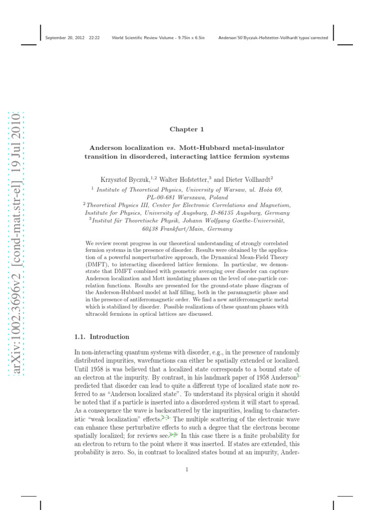 Anderson Localization | PDF | Scientific Theories | Materials Science