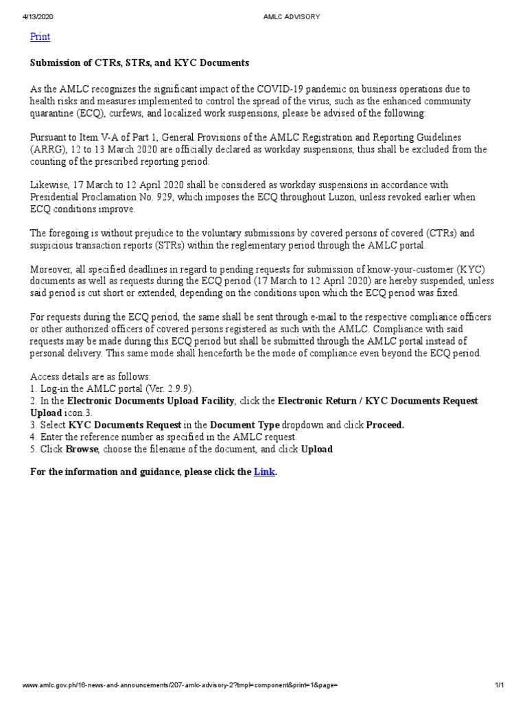 Submission of CTRS, STRS, and Kyc Documents: Print | PDF | Justice ...