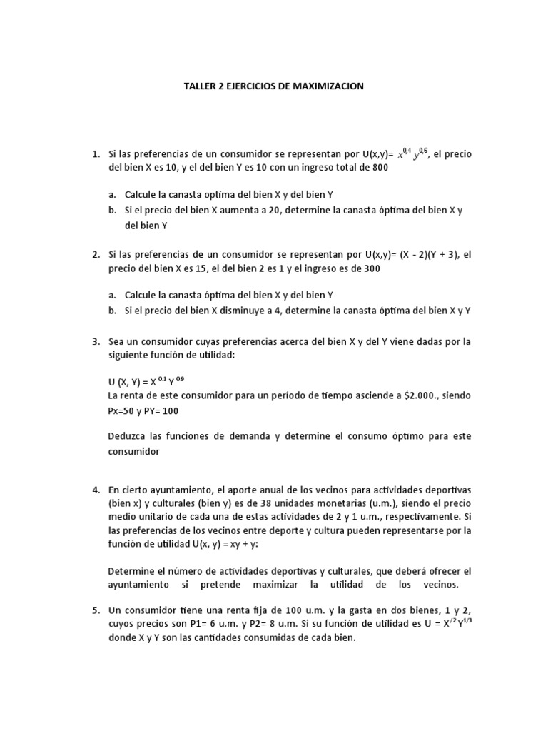 Taller 2 Ejercicios de Maximizacion | PDF
