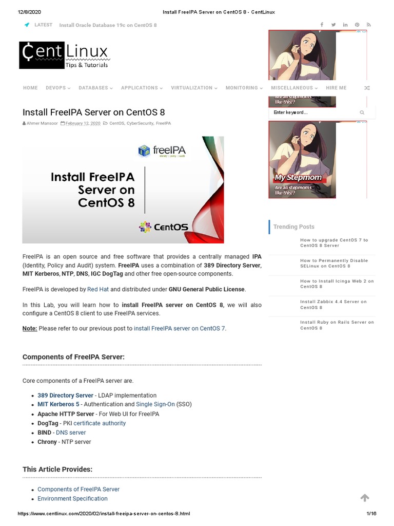 Install FreeIPA Server On CentOS 8 - CentLinux | PDF | Domain Name System | Public Key Certificate
