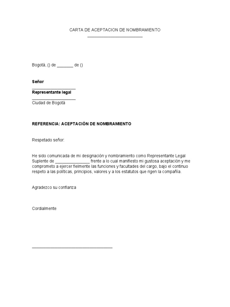 Modelo Carta de Aceptacion de Nombramiento | PDF