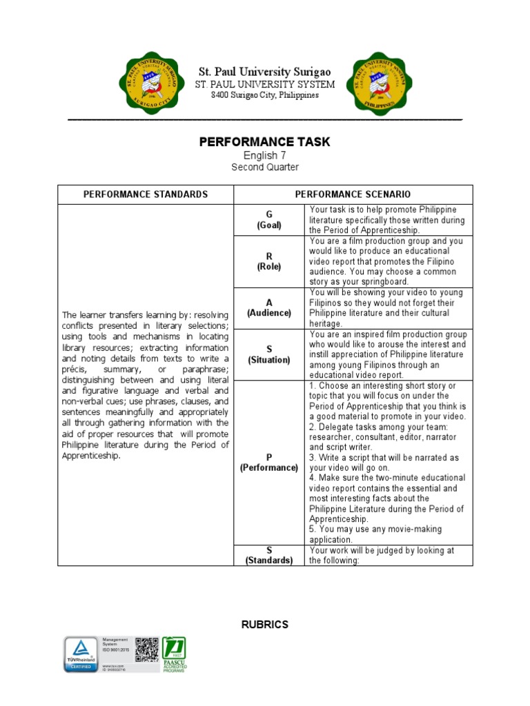 ENGLISH Performance Task - GRASPS | PDF | Communication | Human ...