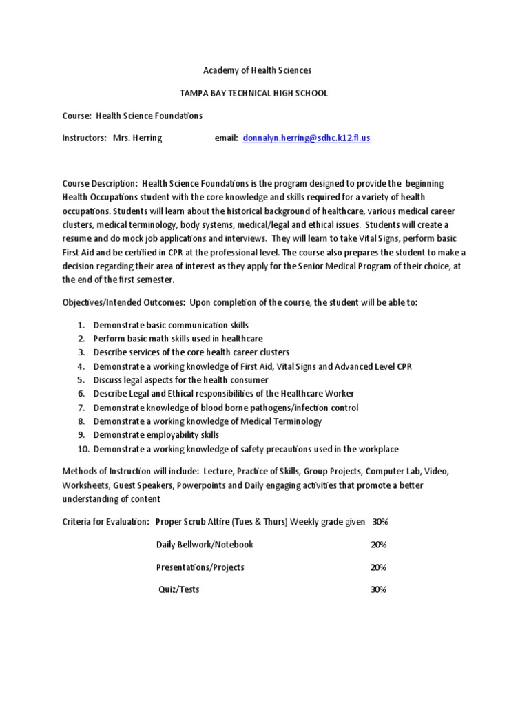 Syllabus Heath Science 2020 | PDF | Knowledge | Health Care