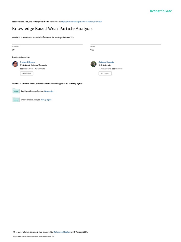 Knowledge Based Wear Particle Analysis | PDF | Wear | Matrix (Mathematics)