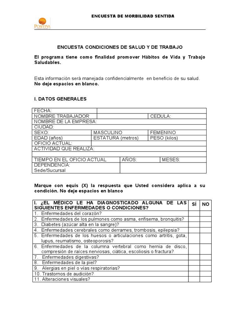 Encuesta de Morbilidad Sentida Laboral | PDF | Síndrome del túnel ...