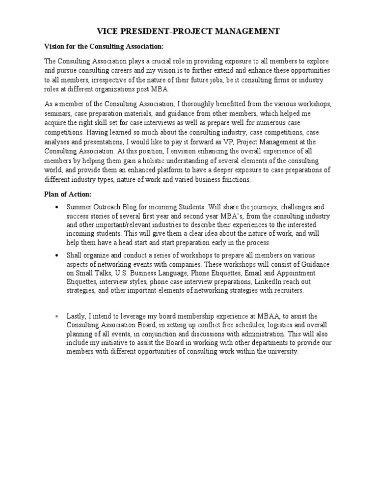 Vice President-Project Management: Vision For The Consulting ...