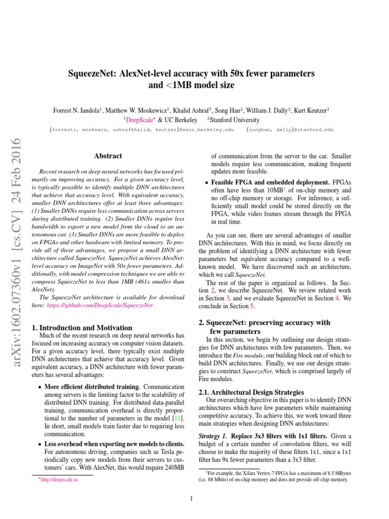 1602.07360v1 - SqueezeNet: AlexNet-level Accuracy With 50x Fewer ...