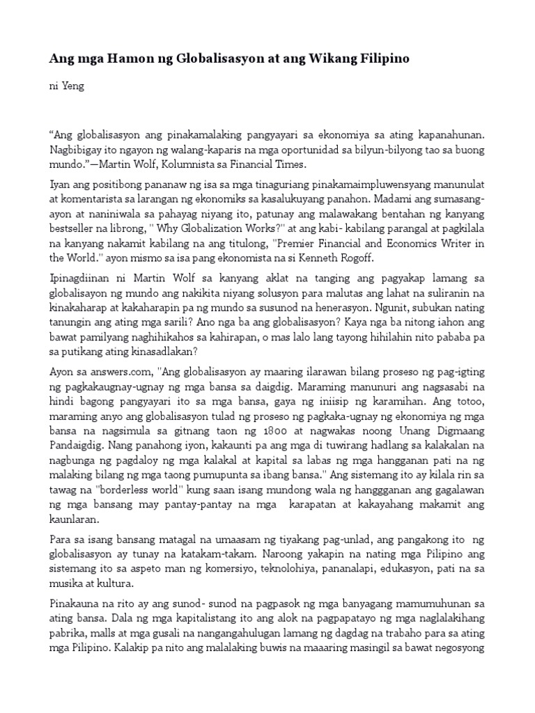 Vdocuments - MX - Ang Mga Hamon NG Globalisasyon at Ang Wikang Filipino ...