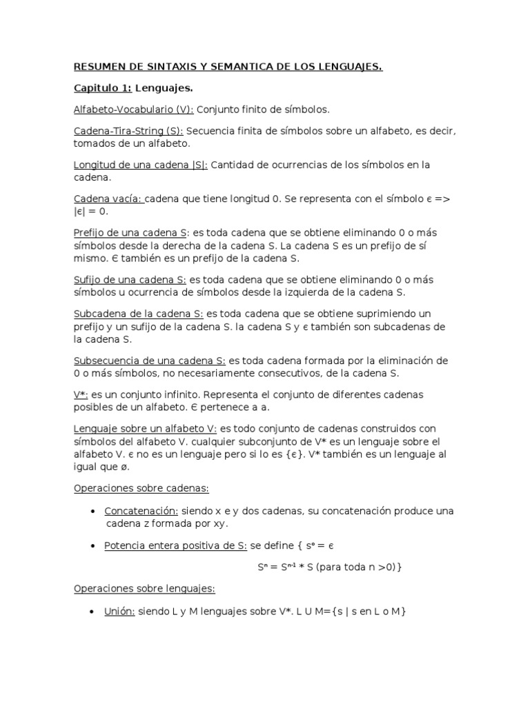 Resumen de Sintaxis y Semantica de Los Lenguajes | PDF | Compilador | Programa de computadora