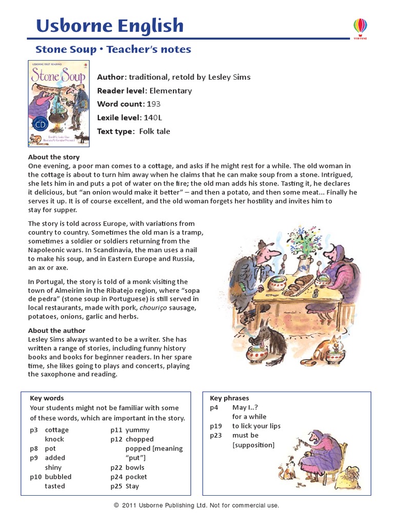 Usborne English: Stone Soup - Teacher's Notes | PDF | Soup | Cuisine