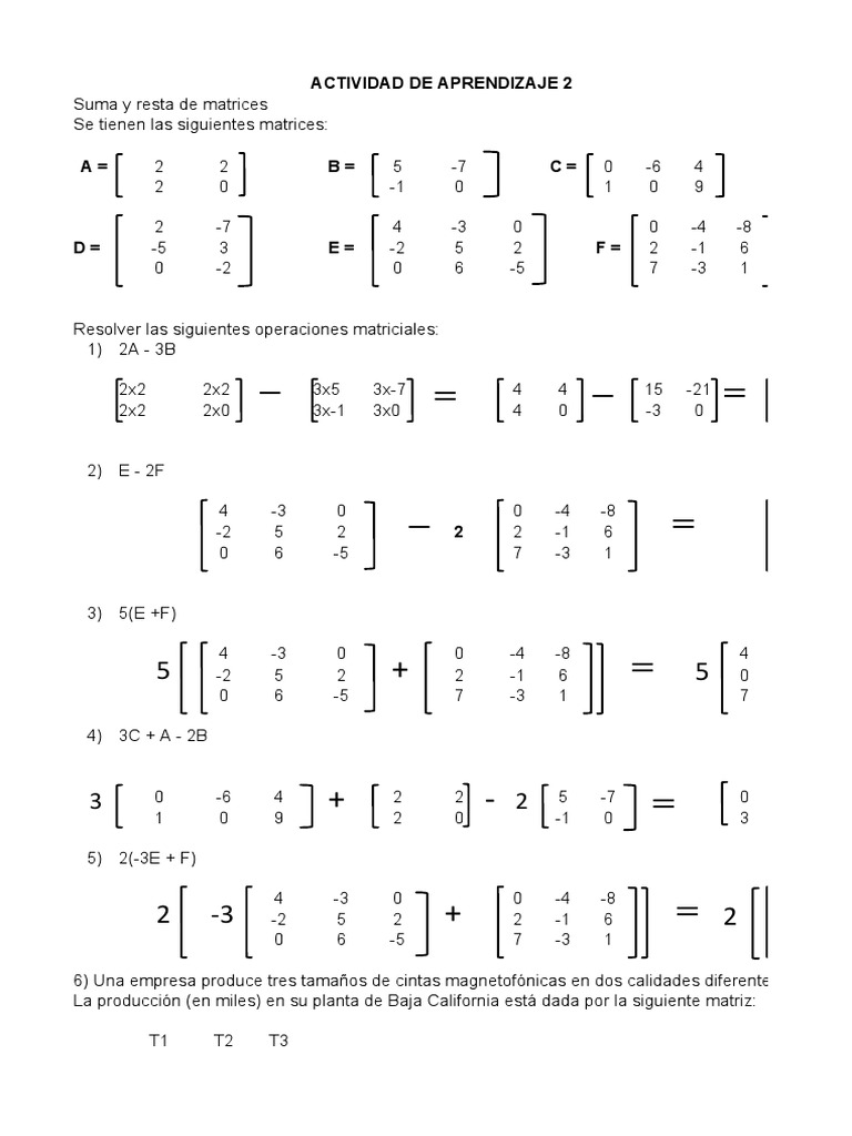 Operaciones Con Matrices | PDF | Enseñanza de matemática