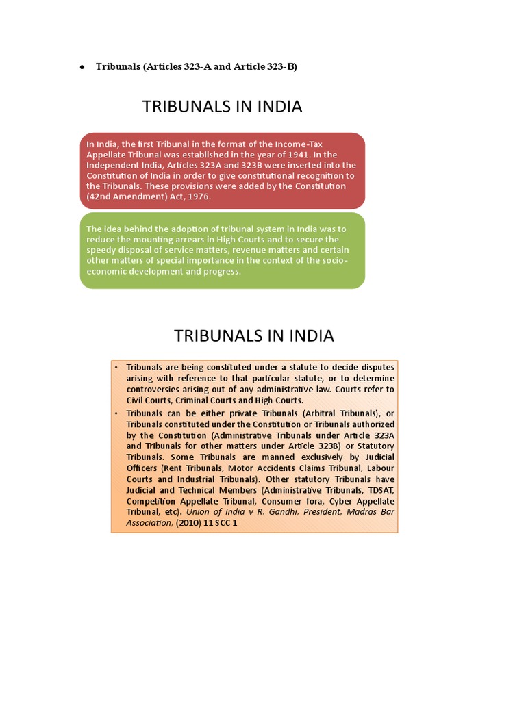 Tribunals in India: Tribunals (Articles 323-A and Article 323-B) | PDF ...