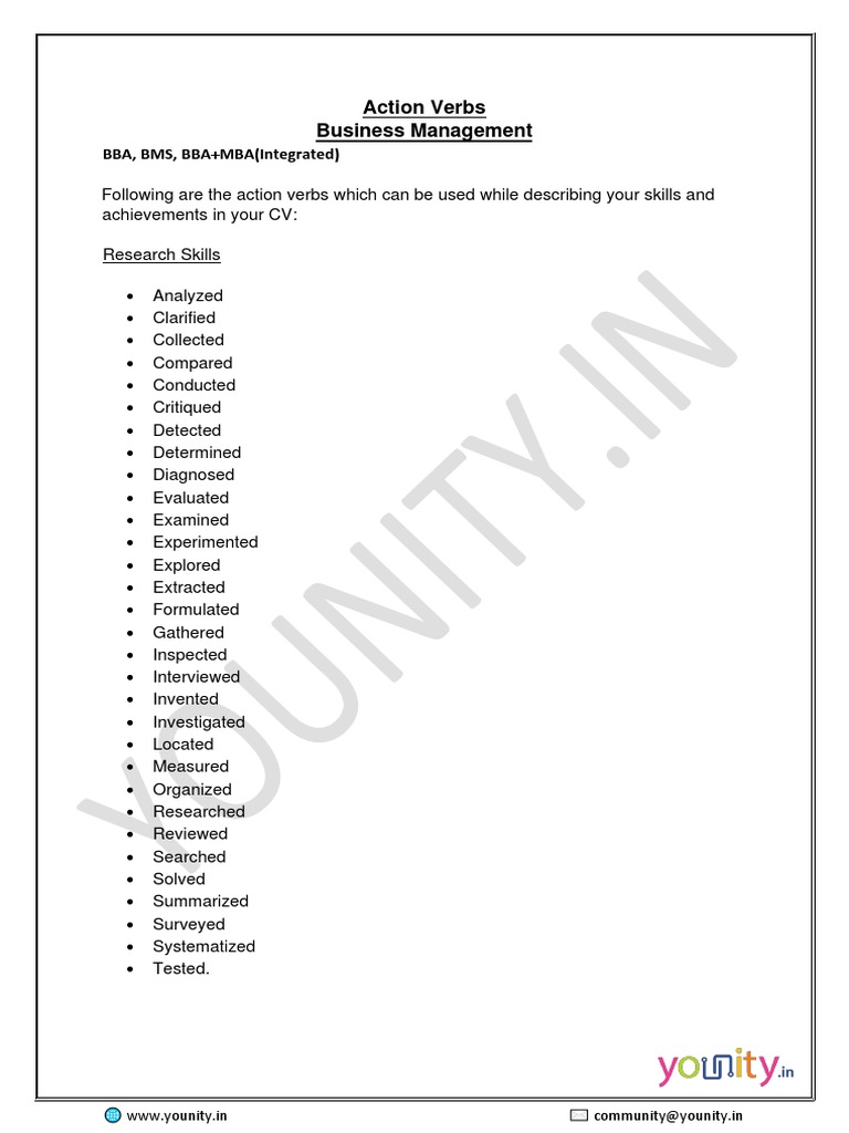 CV Action Verbs - Business Management | PDF