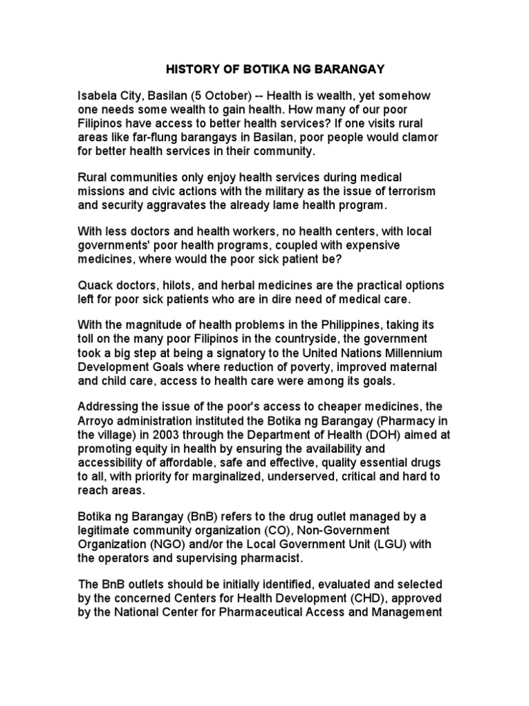 History of Botika NG Barangay | PDF | Over The Counter Drug | Poverty