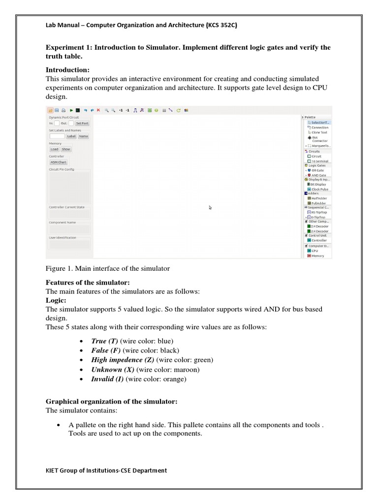 COA Lab Manual: Simulator Overview | PDF | Logic Gate | Boolean Algebra