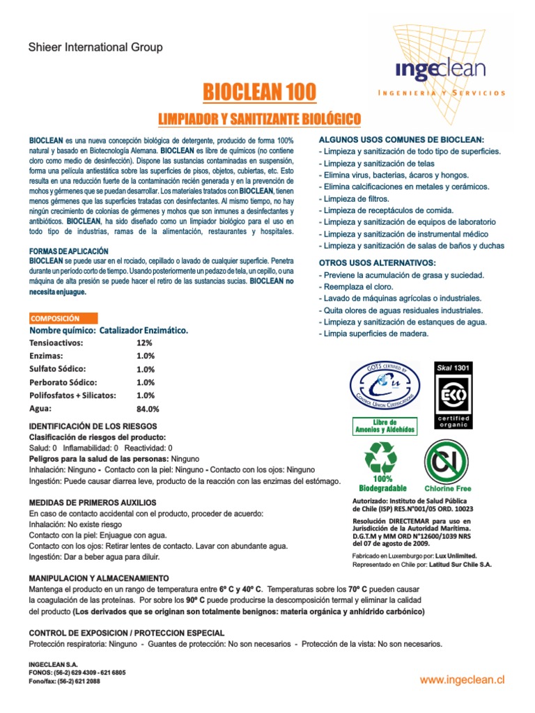 BIOCLEAN Ficha Tecnica 2010 INGECLEAN | PDF | Aguas residuales | Agua